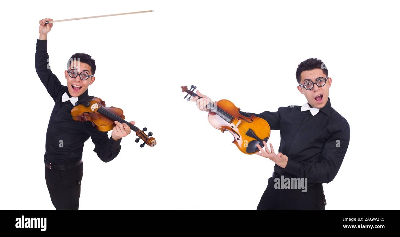 The funny violin player on white Stock Photo - Alamy