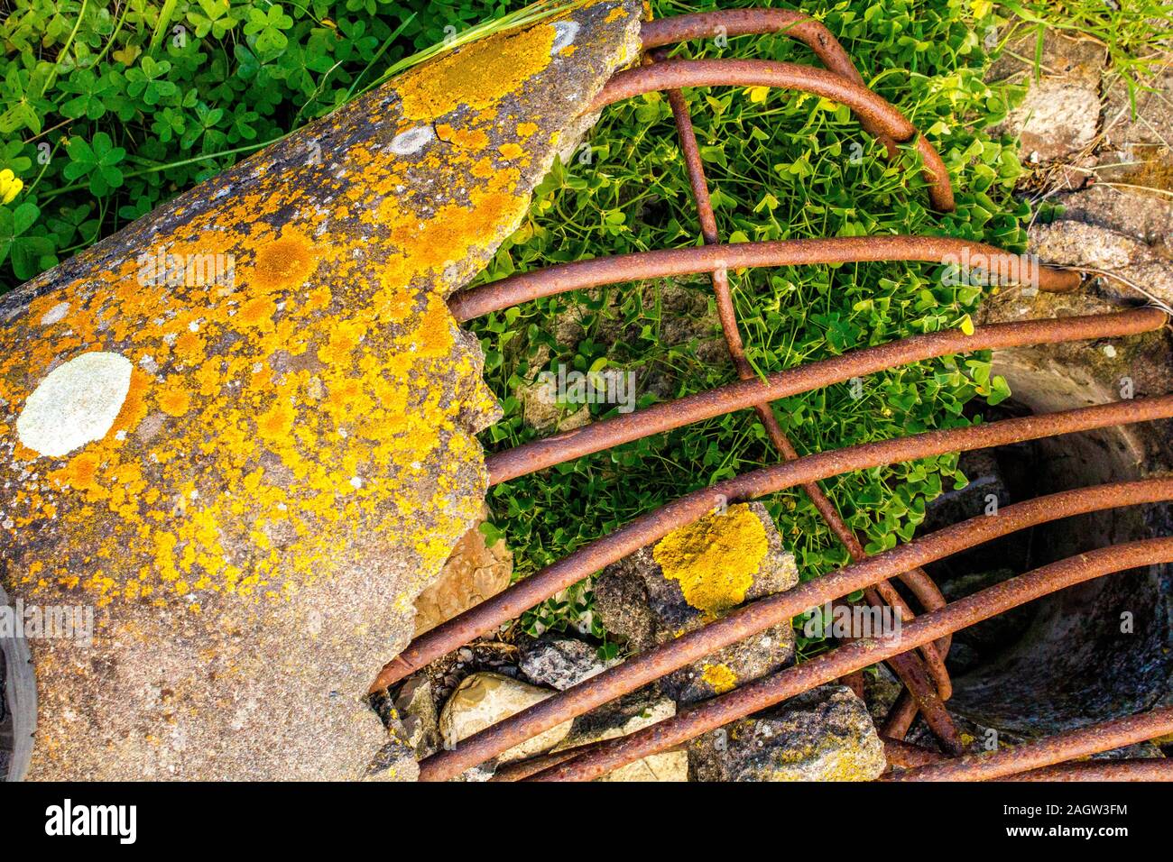 A bent over pole showing its bare steel structure bent over Stock Photo ...