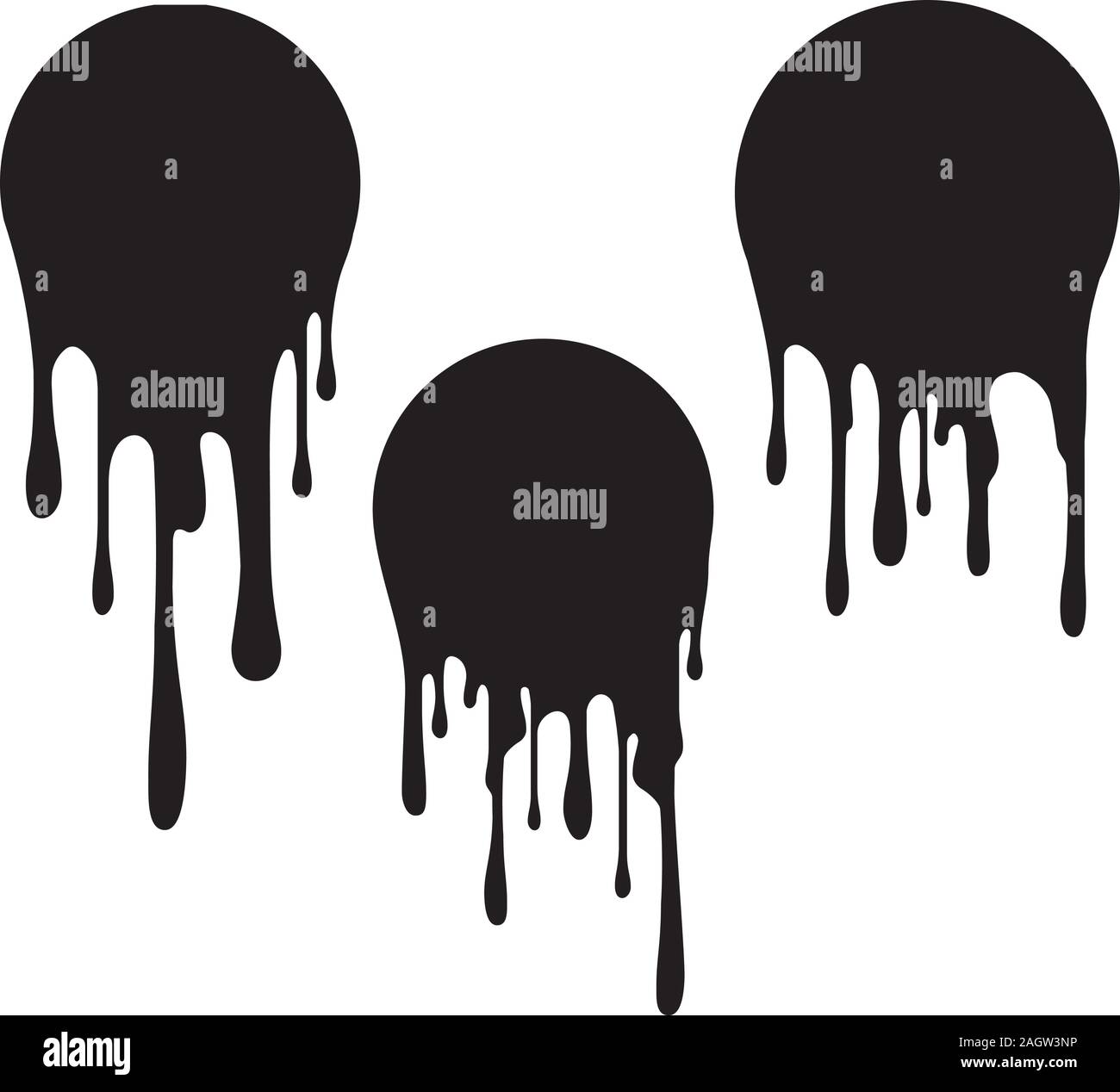 Set of 3 black round decors with paint drips. Vector illustration for ...