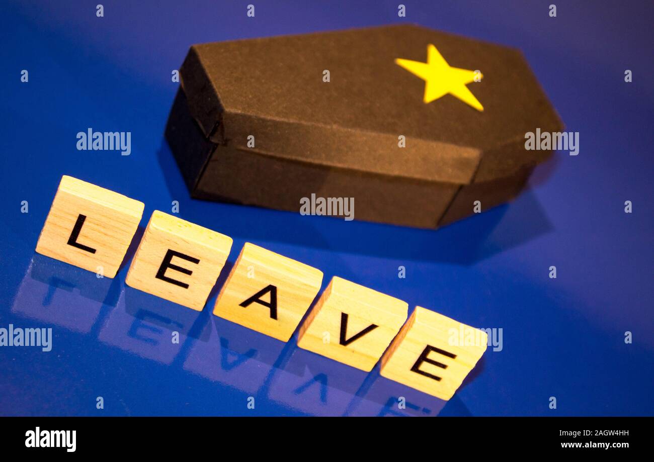 A black coffin on the EU flag to represent the death of the United ...