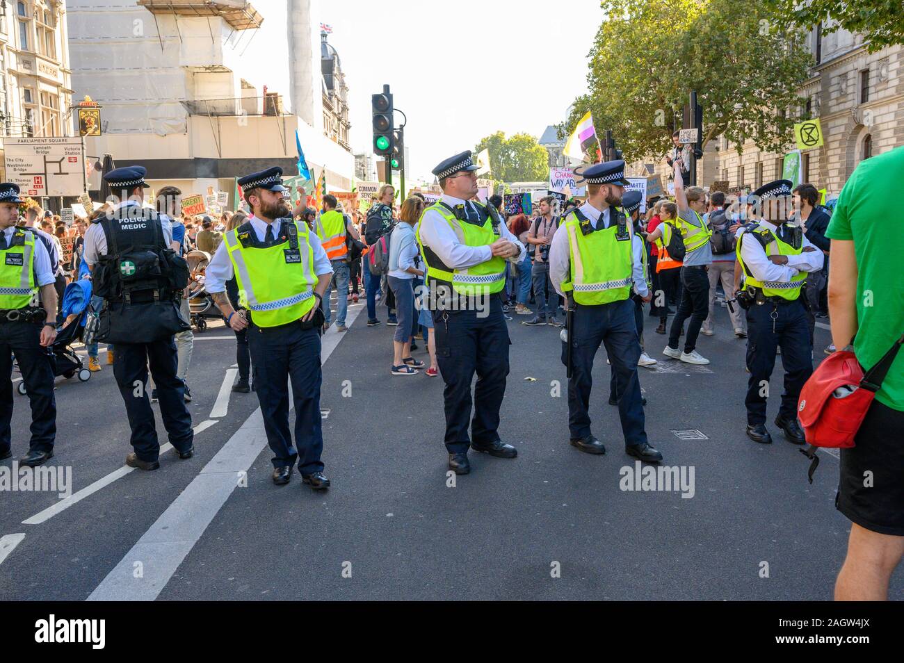 LONDON - SEPTEMBER 20, 2019: Police officers ahead of Climate Change ...