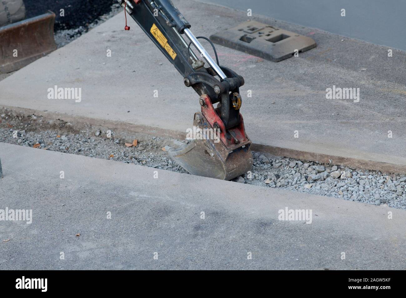 Road construction with excavator. street building Stock Photo - Alamy