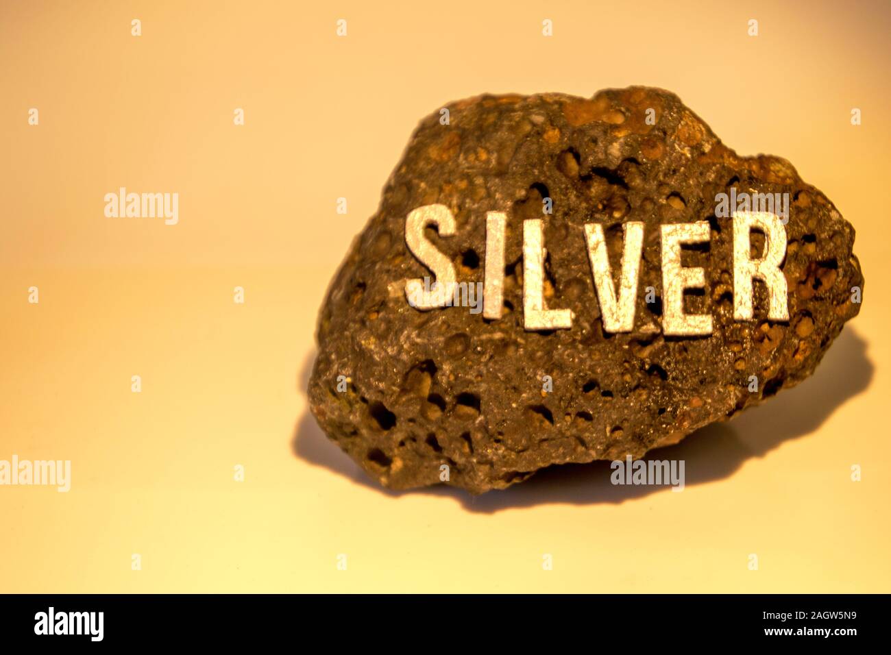 The word Silver on a rock surface to show the findings of any item ...