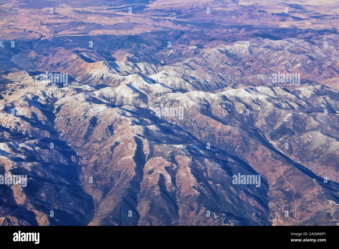 Colorado Rocky Mountains Aerial view from airplane of abstract ...