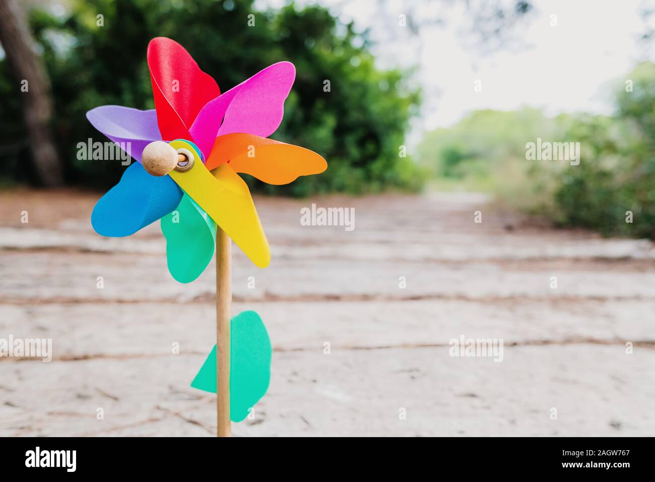 Natural background with the colorful image of a toy pinwheel ...