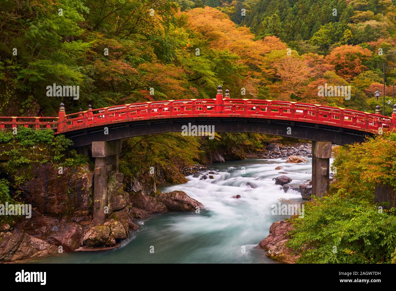a red wood shinkyo bridge in autumn season of nikko japan Stock Photo ...