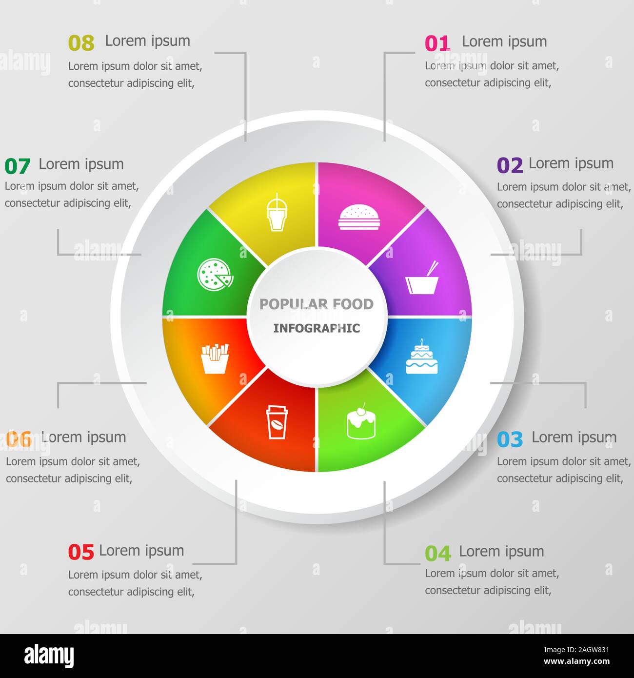 Infographic design template with popular food icons, stock vector Stock ...