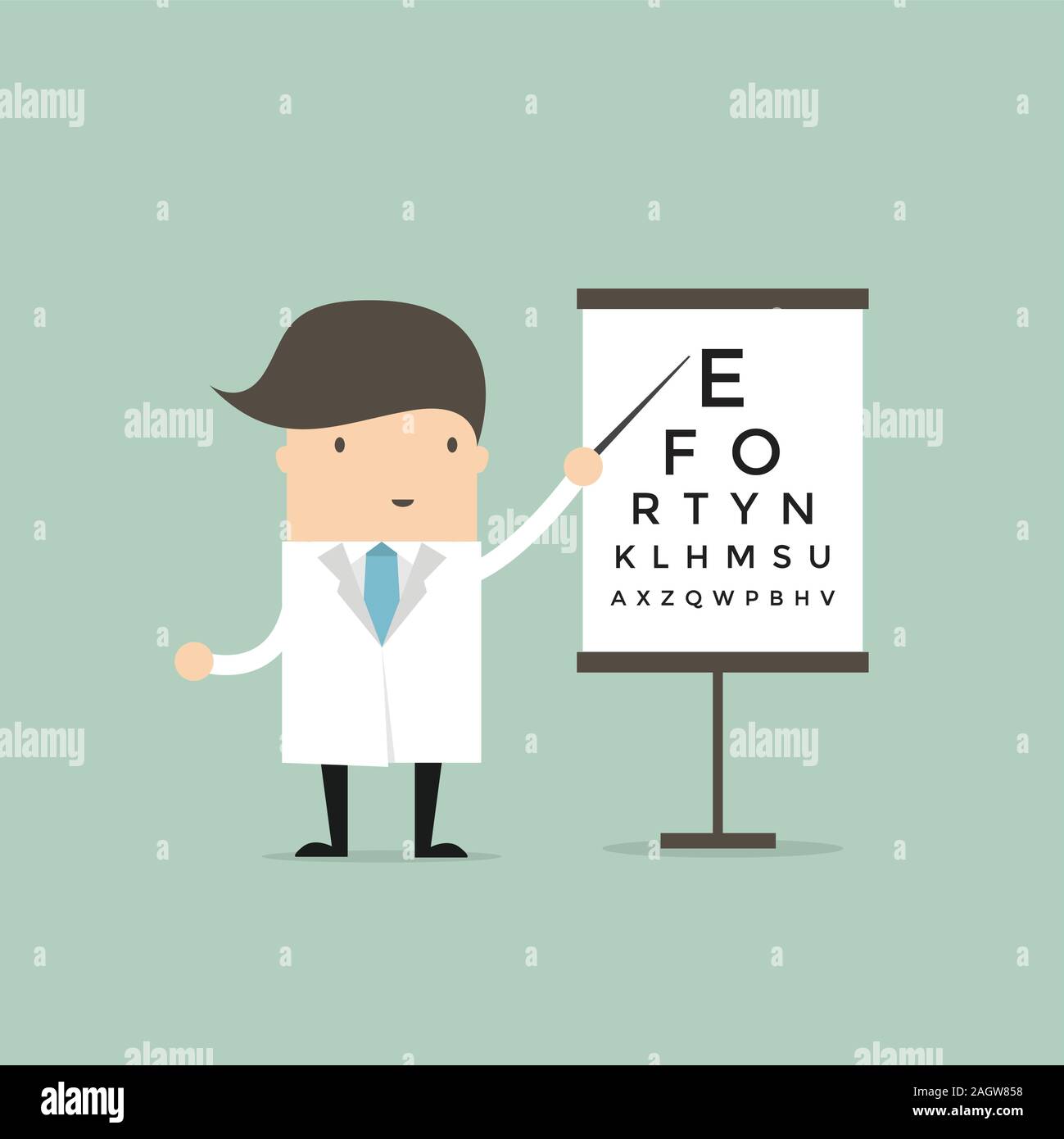 Optometrist points to the table for testing visual acuity. vector Stock ...