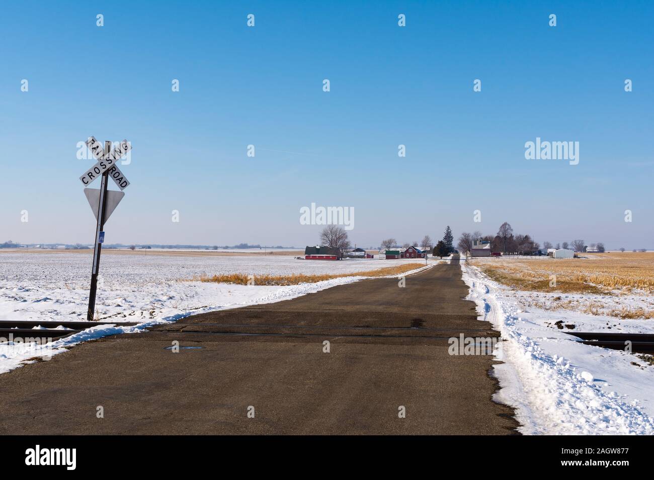 Rural country road in Winter. Bureau County, Illinois, USA Stock Photo ...