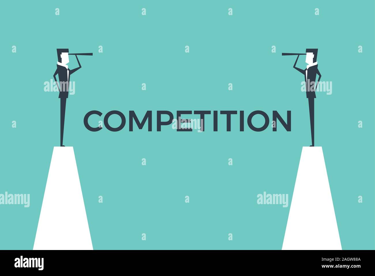 Businessmen looking with spyglass ,Business competition between two ...