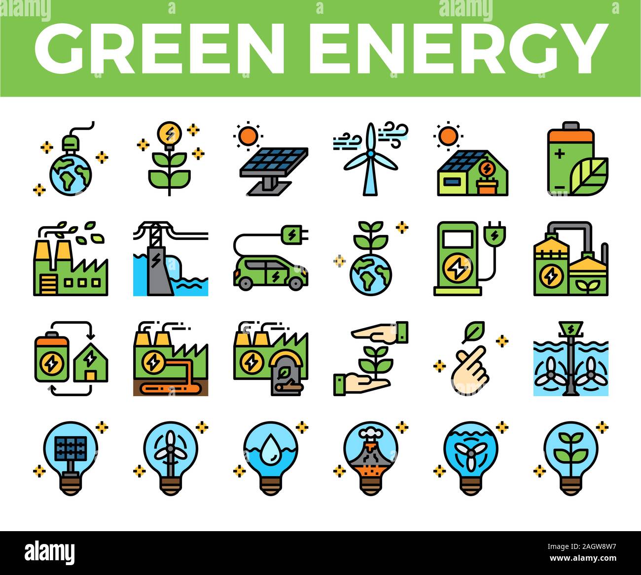 Green energy and ecology filled outline icon. Pixel perfect icon ...