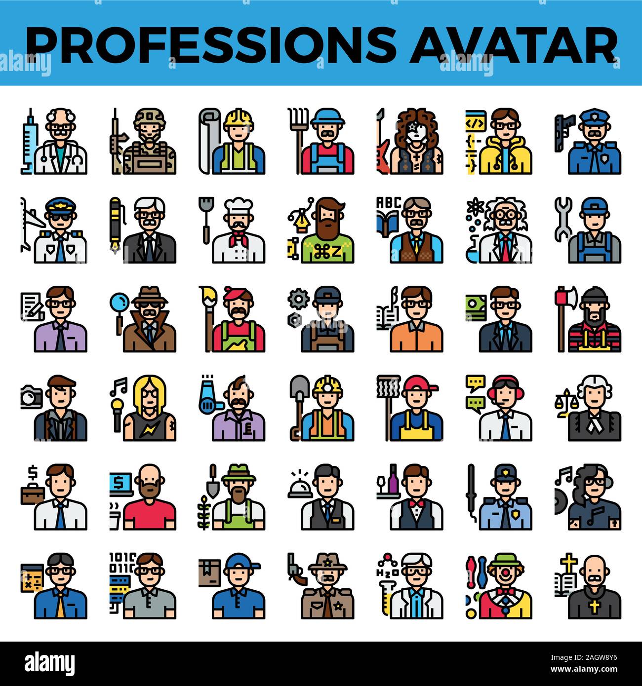 Professions and occupation avatar. Pixel perfect filled outline icon ...