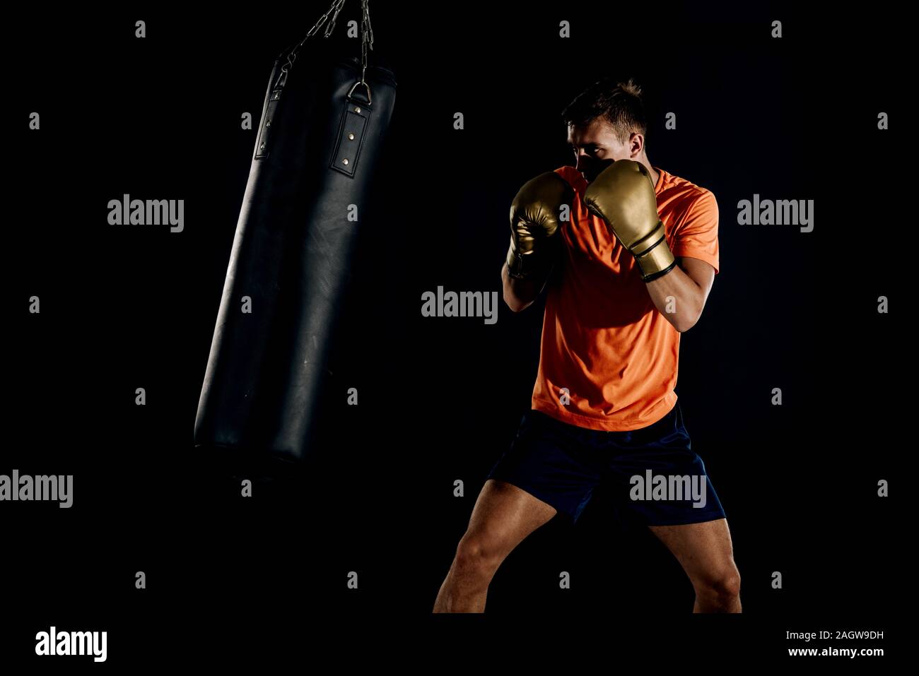 Professional boxer fighting and training in gym. Strong, muscular man ...