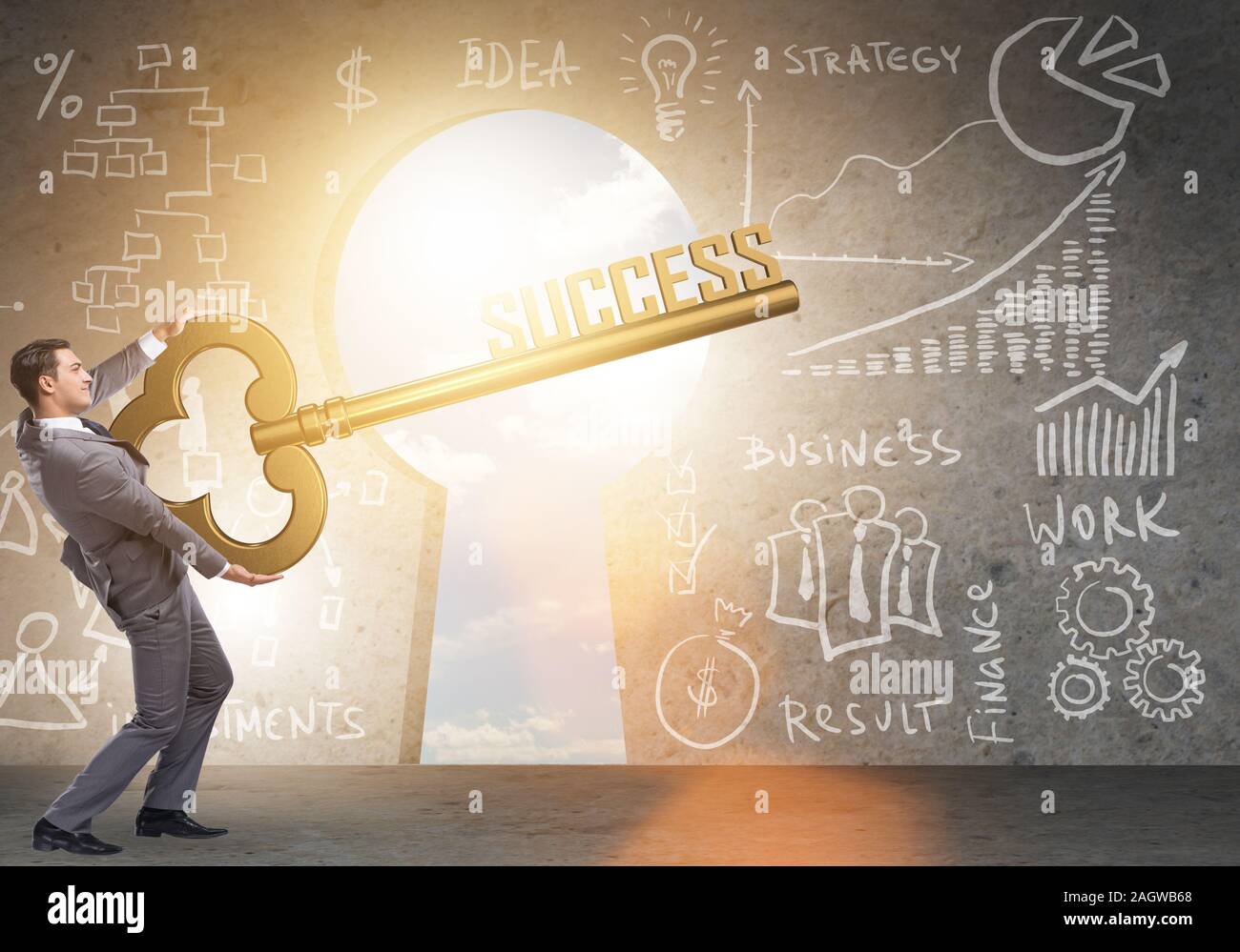 The businessman with key to success business concept Stock Photo - Alamy