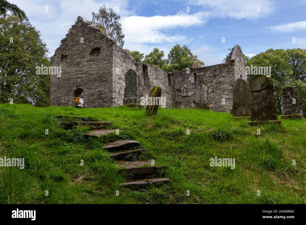 Ruins of St Bride's Kirk on a mound in the grounds of Blair Castle ...