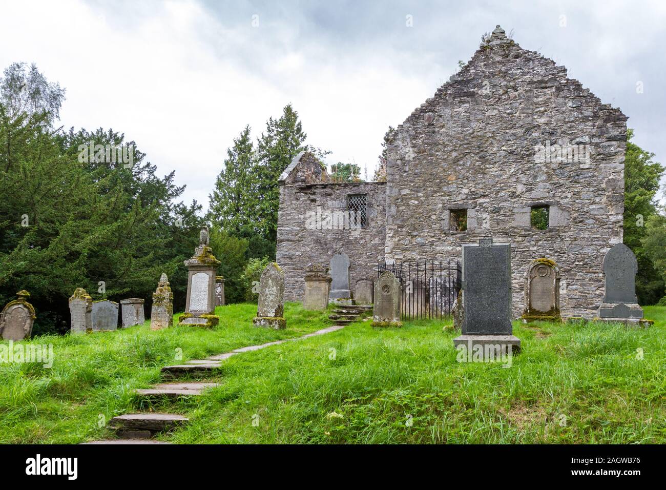 Ruins of St Bride's Kirk on a mound in the grounds of Blair Castle ...