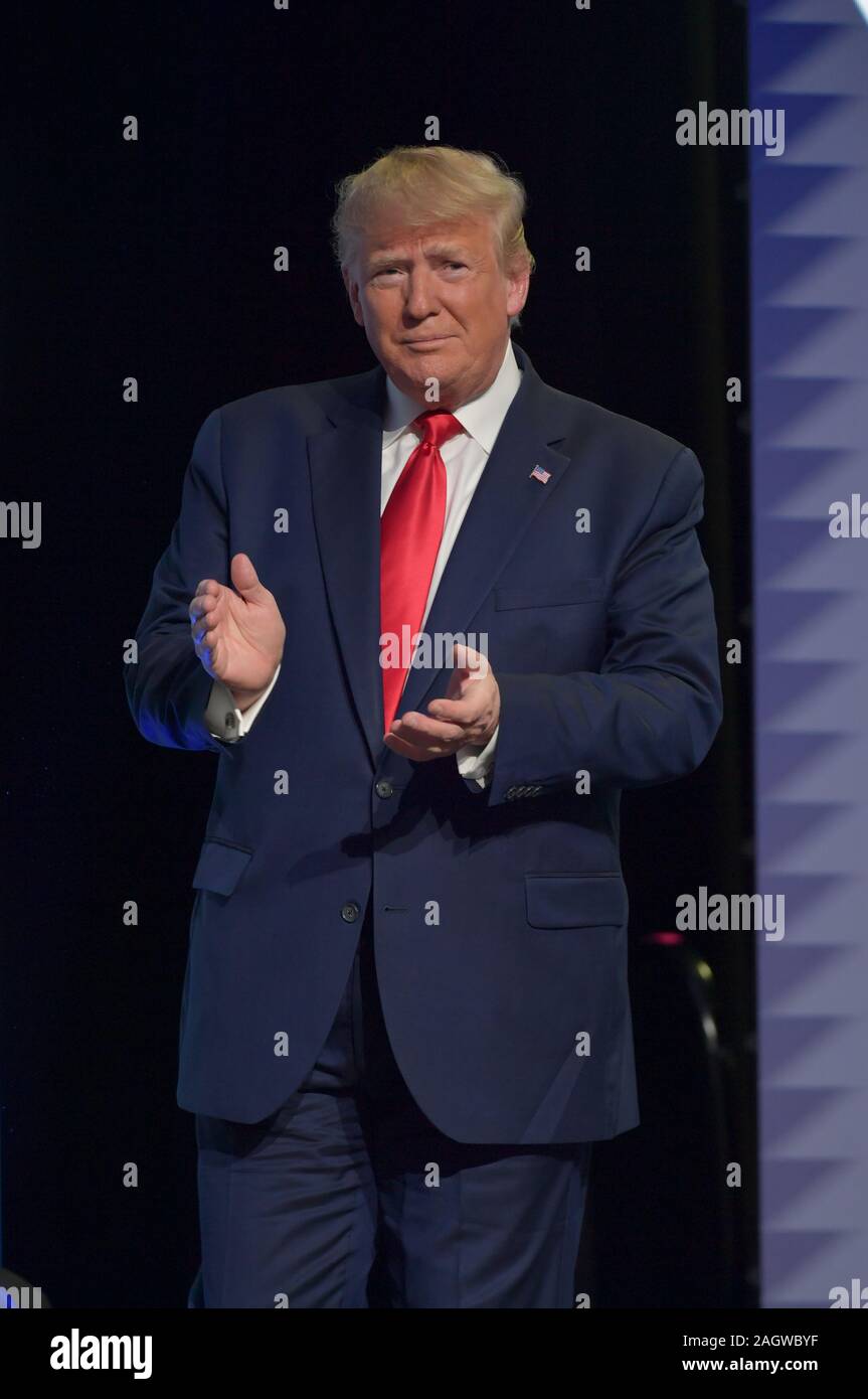 Florida, USA. 21 December 2019. President Donald Trump speaks at the ...