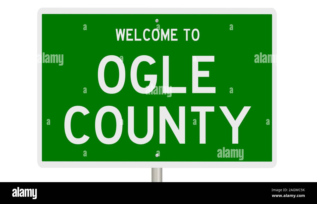 Rendering of a green 3d highway sign for Ogle County Stock Photo - Alamy