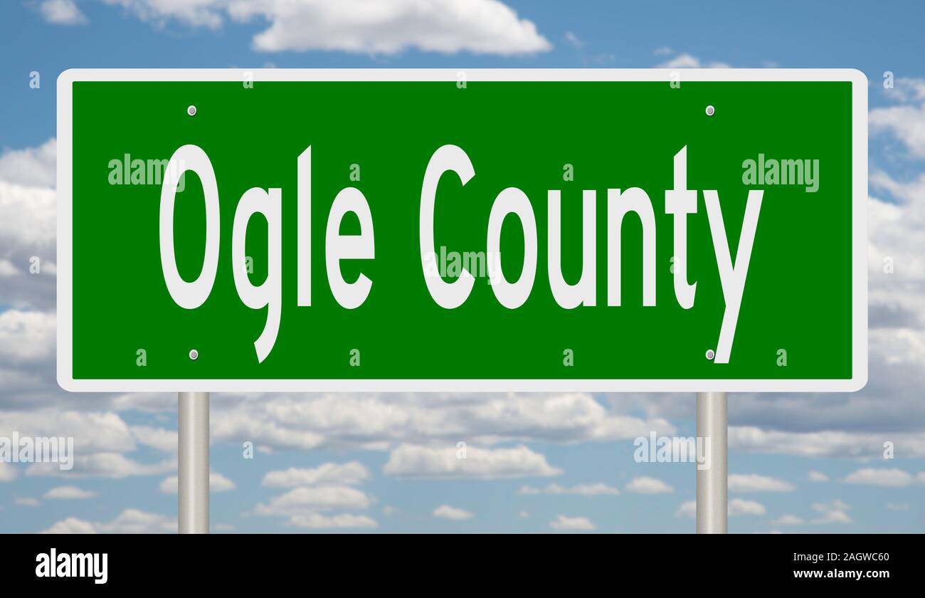 Rendering of a green 3d highway sign for Ogle County Stock Photo - Alamy