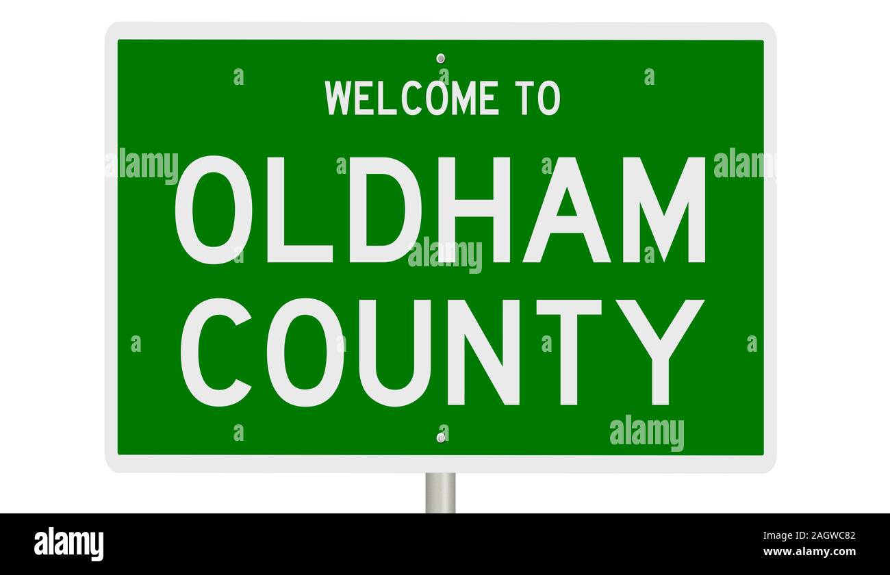 Rendering of a green 3d highway sign for Oldham County Stock Photo - Alamy