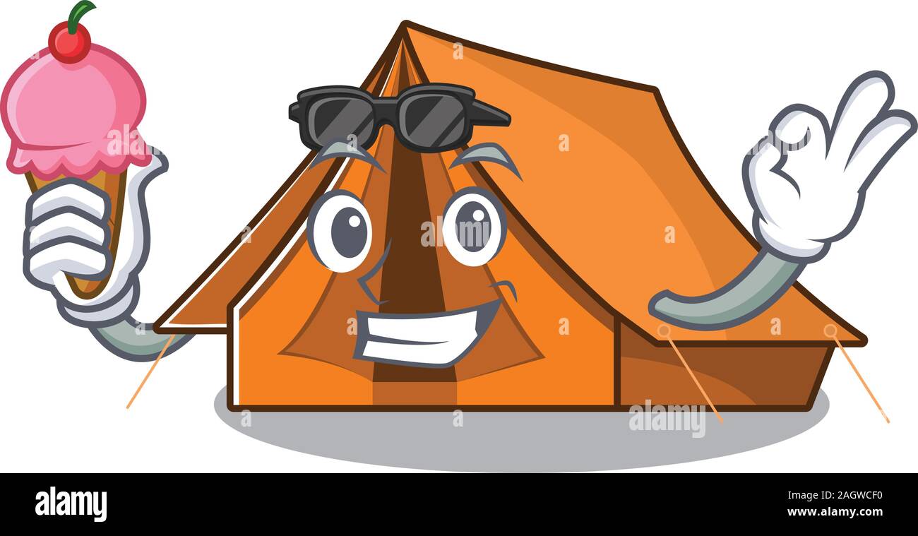 Happy cartoon of camping tent Scroll with ice cream Stock Vector Image ...
