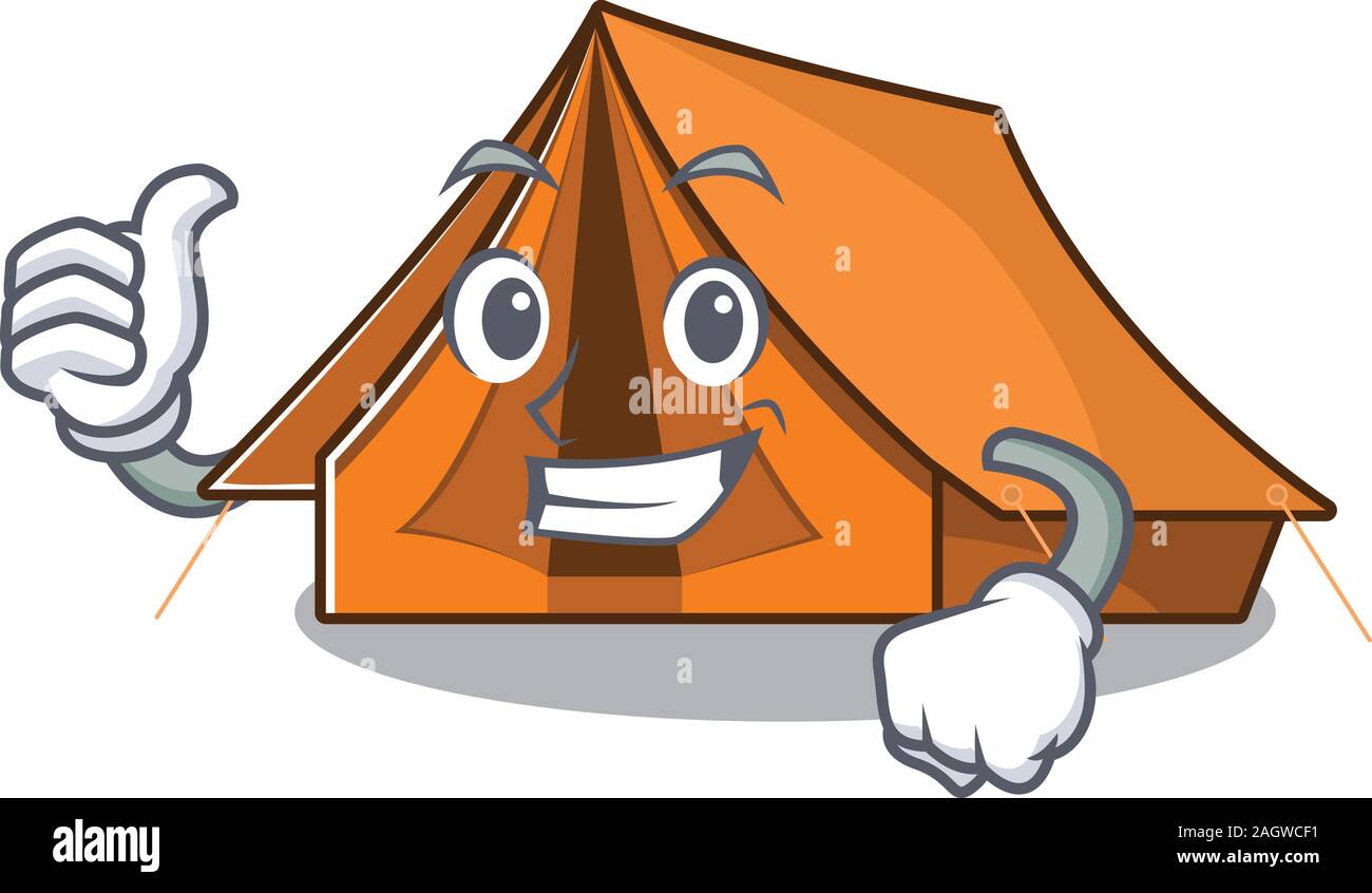 Smiley mascot of camping tent Scroll making Thumbs up gesture Stock ...