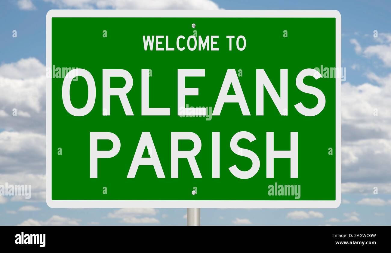 Rendering of a green 3d highway sign for Orleans Parish in Louisiana ...