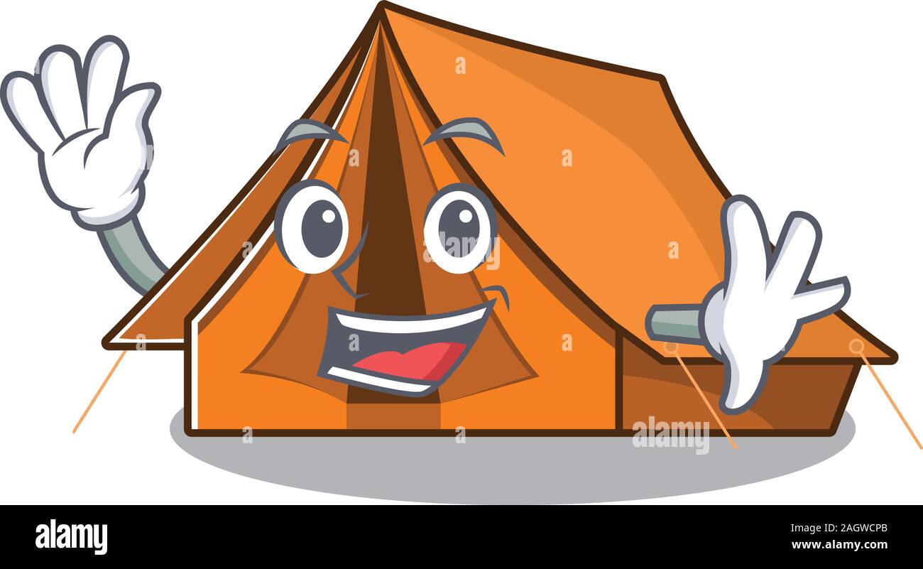 Waving cute smiley camping tent Scroll cartoon character design Stock ...