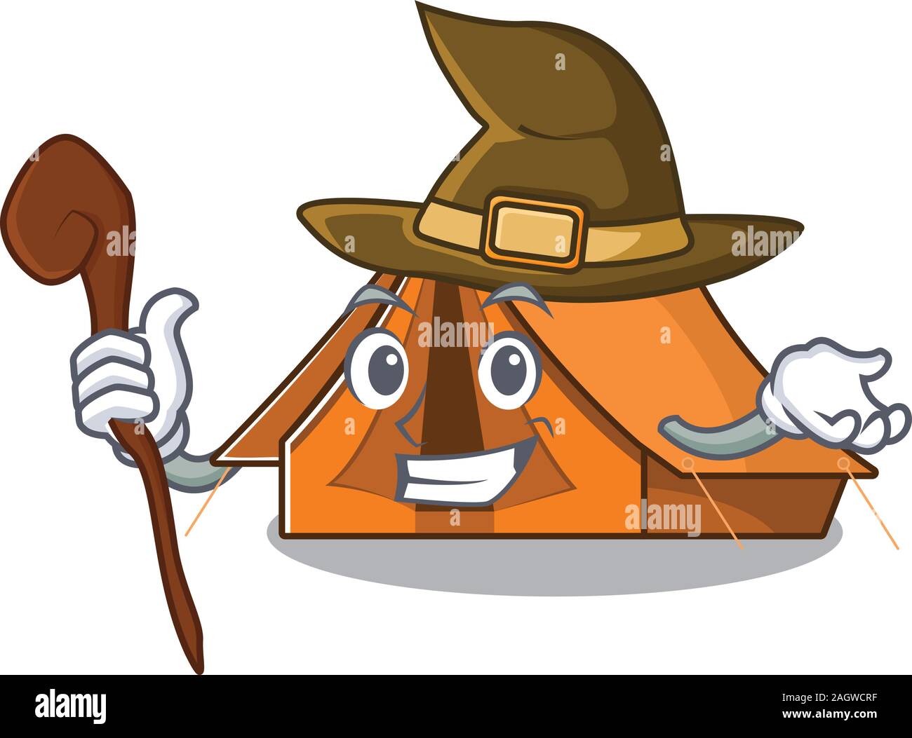 Happy Witch camping tent Scroll cartoon character design Stock Vector ...