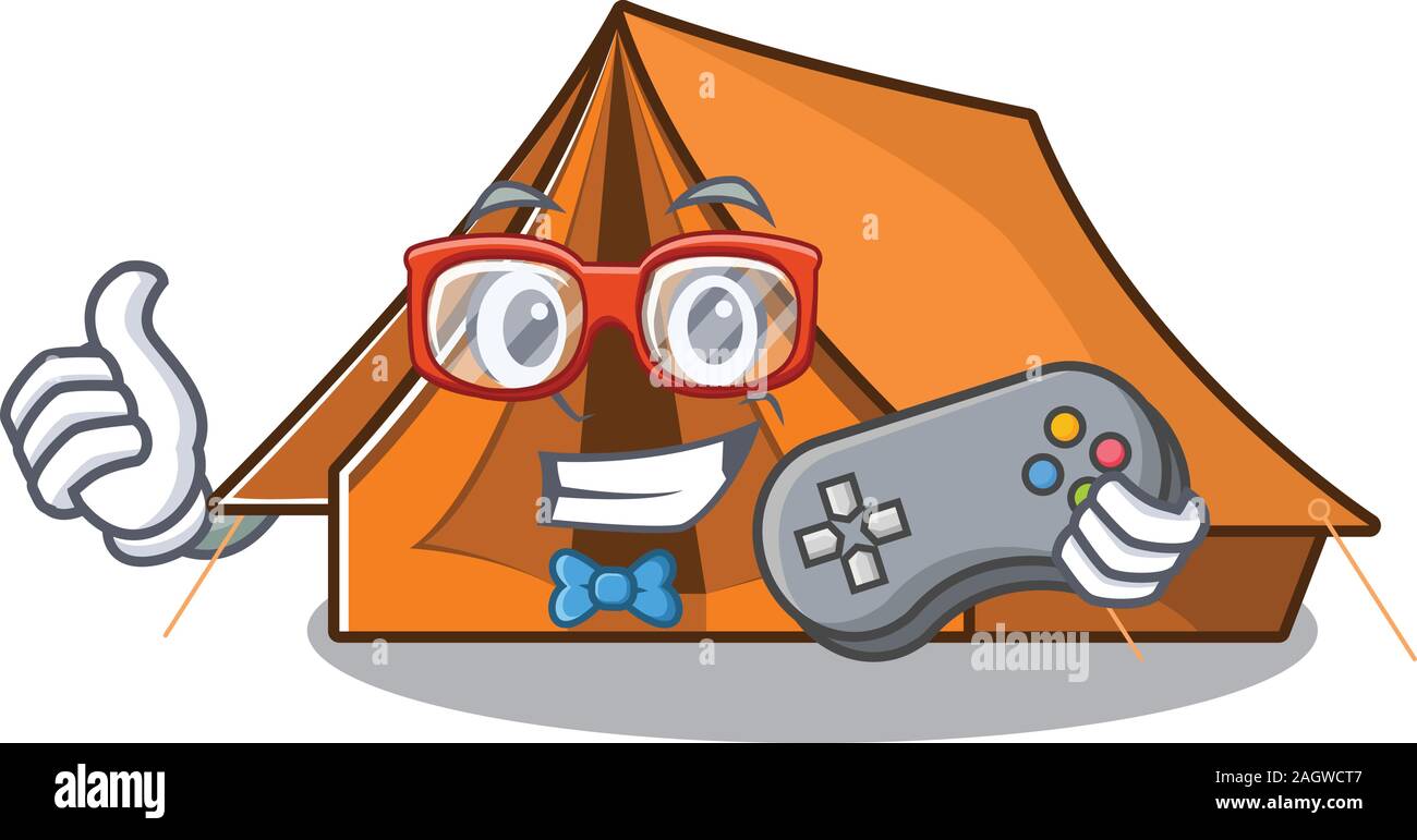 Funny geek gamer camping tent Scroll cartoon character style Stock ...