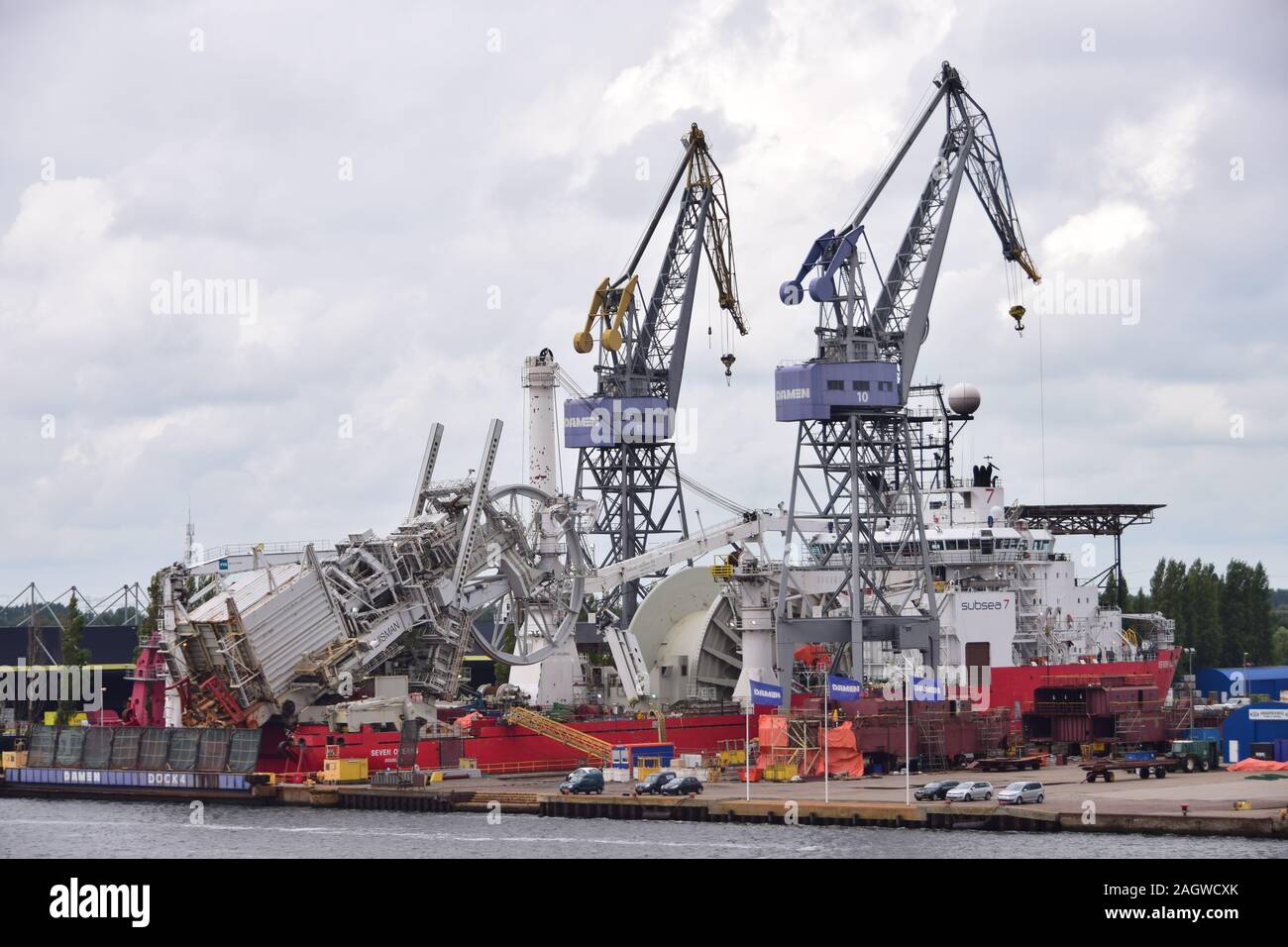 Seven Oceans, pipe laying vessel in dry dock in Amsterdam, Holland ...