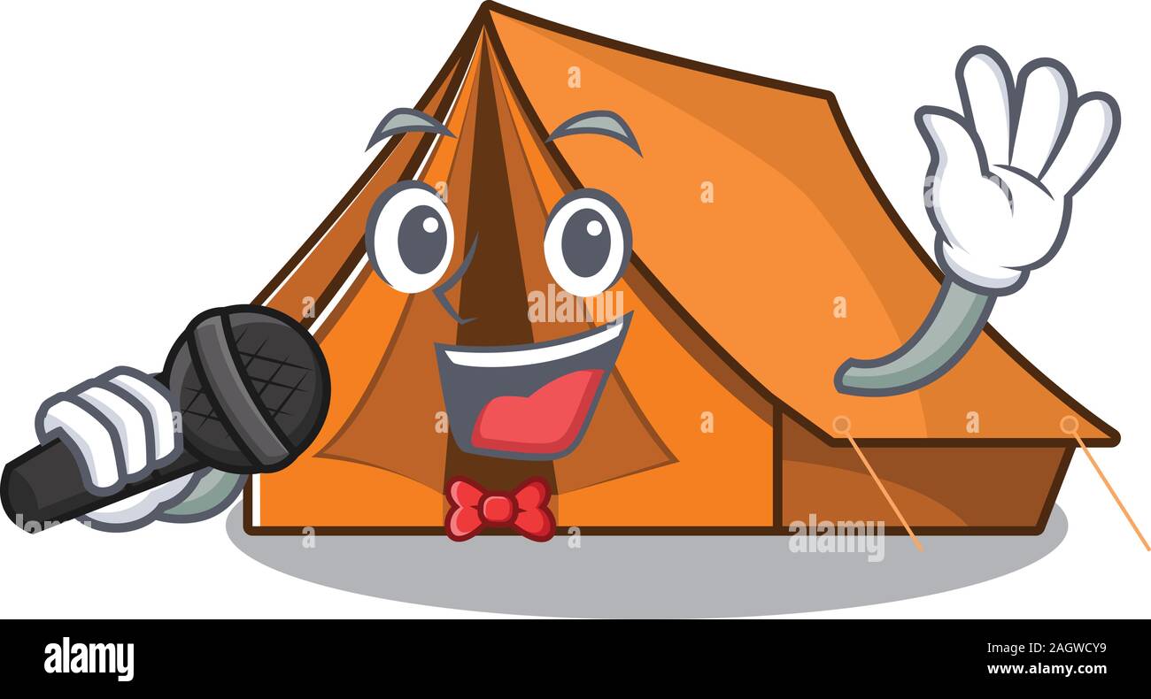 Cute cartoon Singing camping tent Scroll with a microphone Stock Vector ...