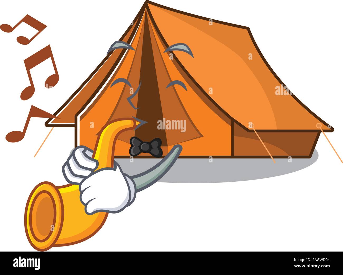 Camping tent Scroll cartoon character design performance with trumpet ...