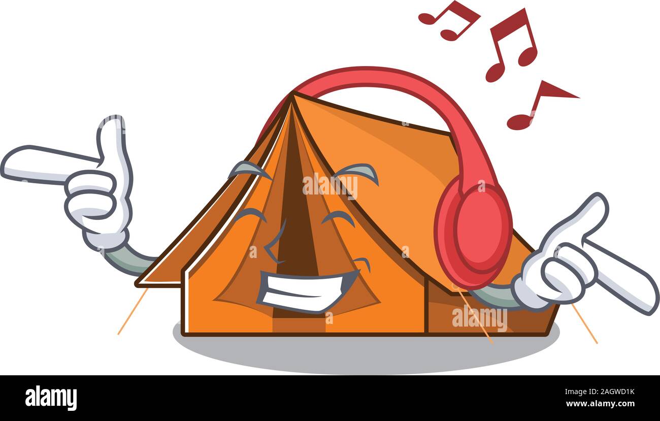 Listening music camping tent Scroll mascot cartoon character design ...