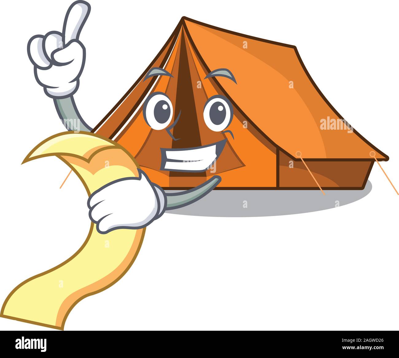 Camping tent Scroll cartoon character holding menu ready to serve Stock ...