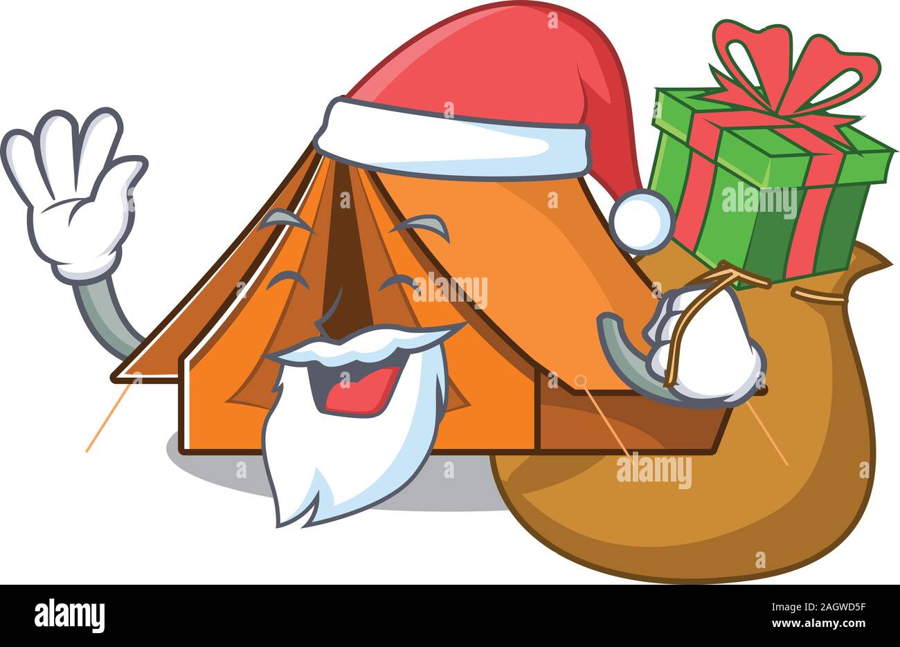 Santa camping tent Scroll Cartoon character design with box of gift ...