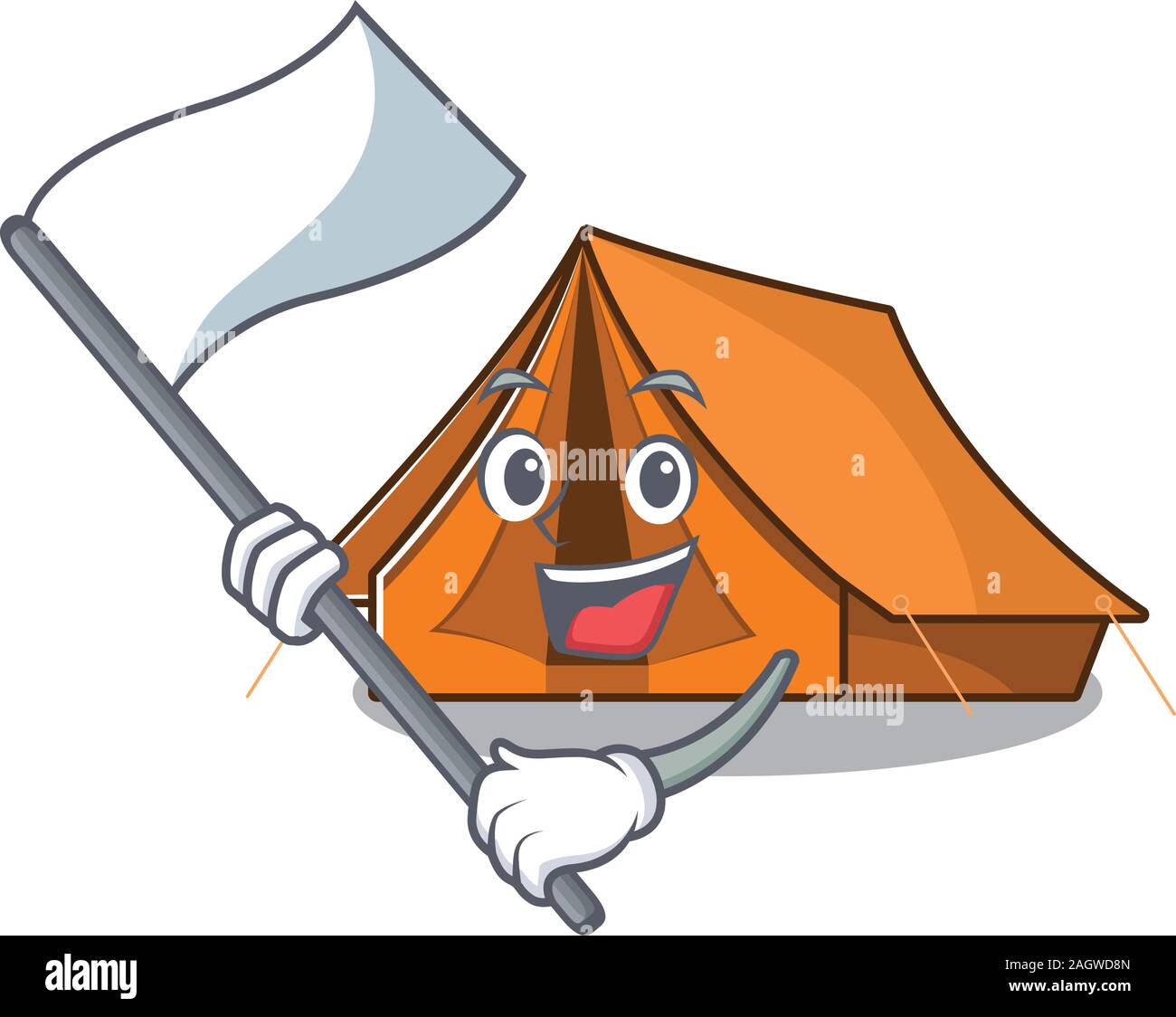 cute camping tent Scroll cartoon character style with standing flag ...