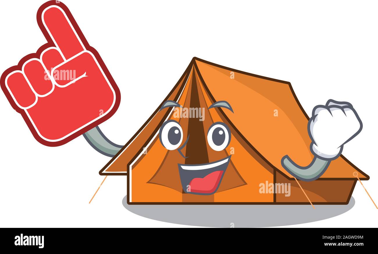 Camping tent Scroll mascot cartoon style with Foam finger Stock Vector ...