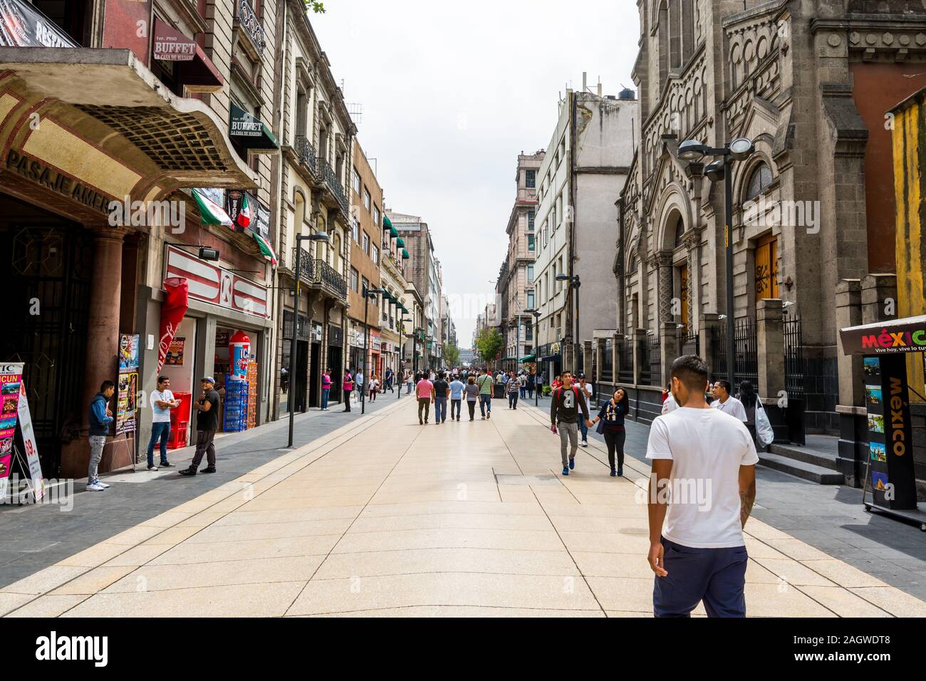 Street view of shopping street with historic buildings near the main ...