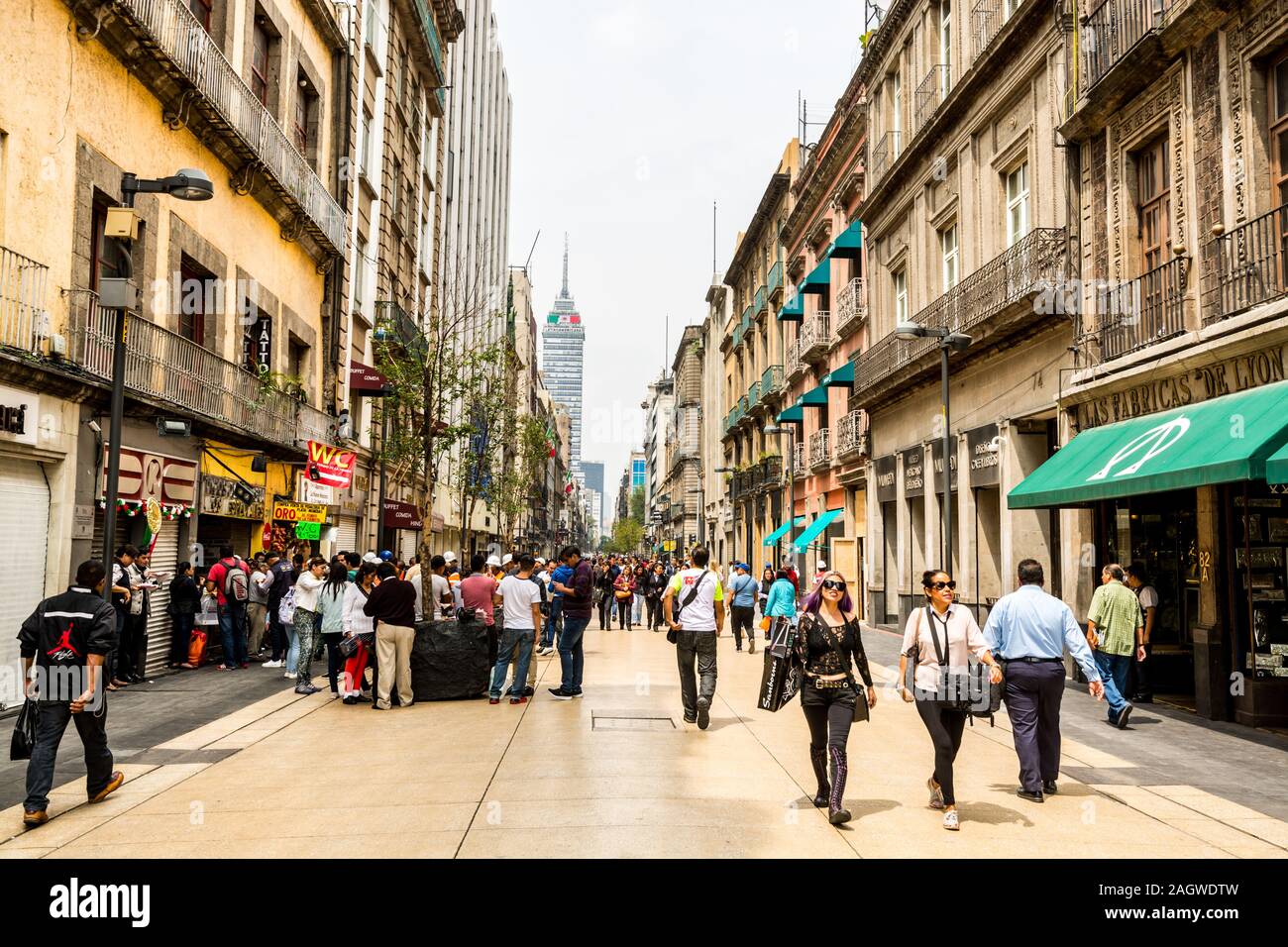 Street view of shopping street with historic buildings near the main ...