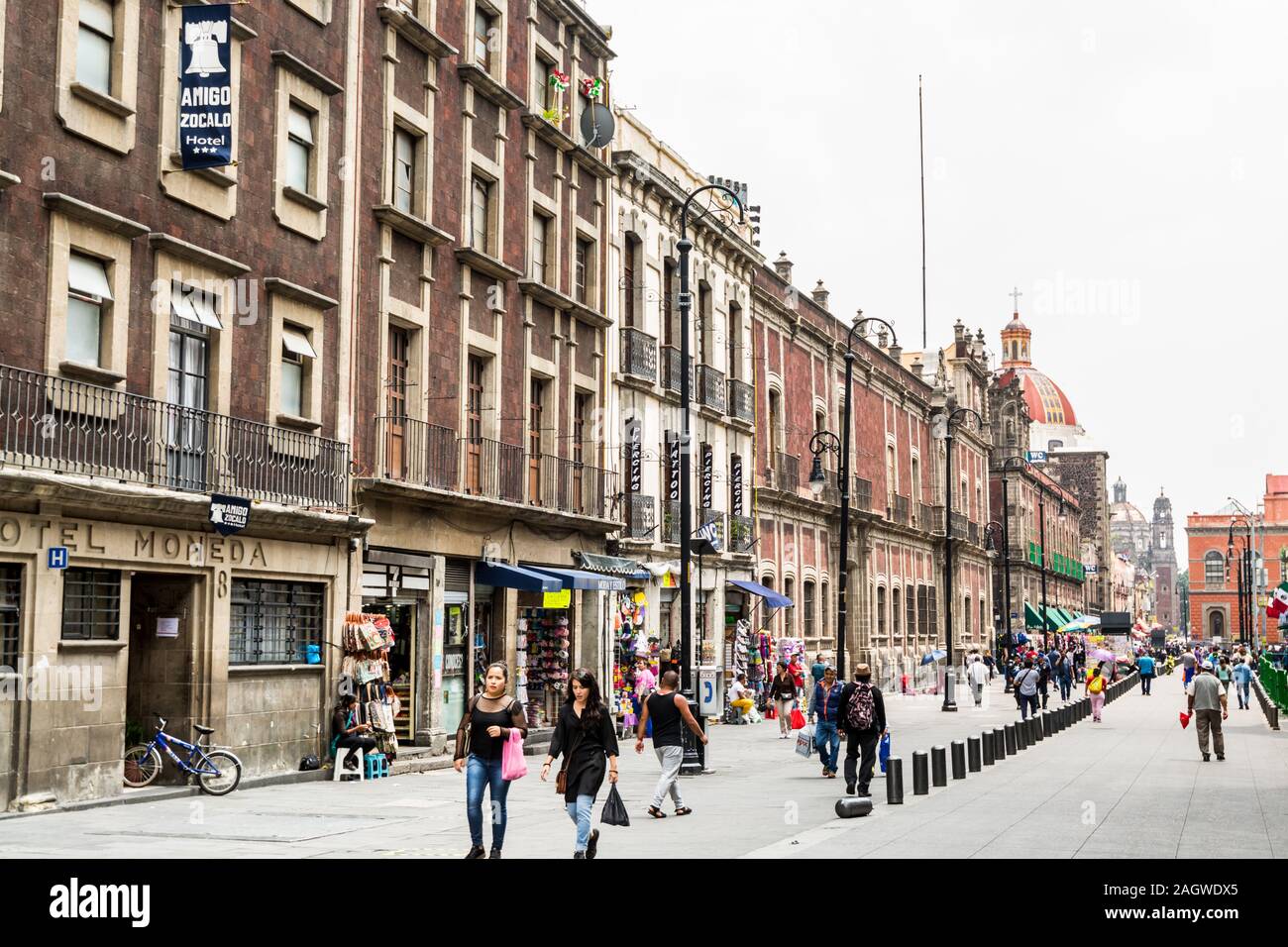 Street view of shopping street with historic buildings near the main ...