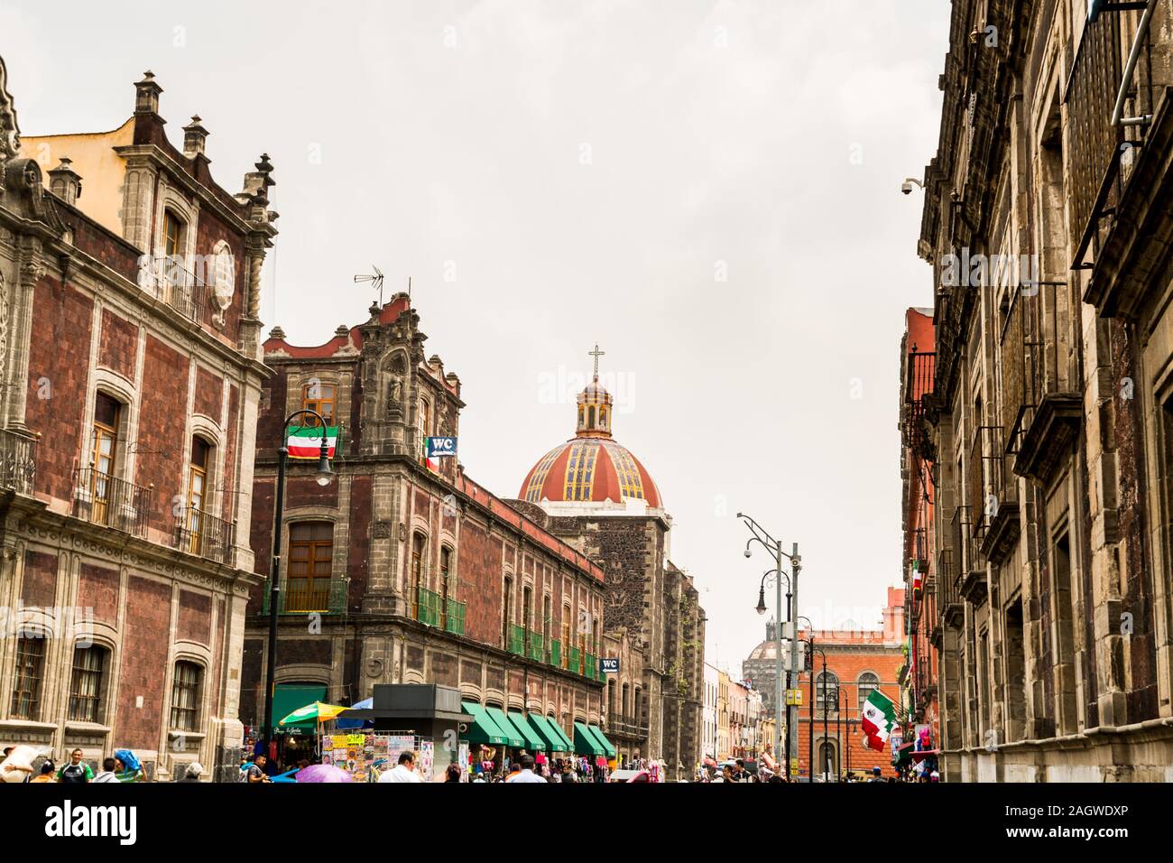 Street view of shopping street with historic buildings near the main ...