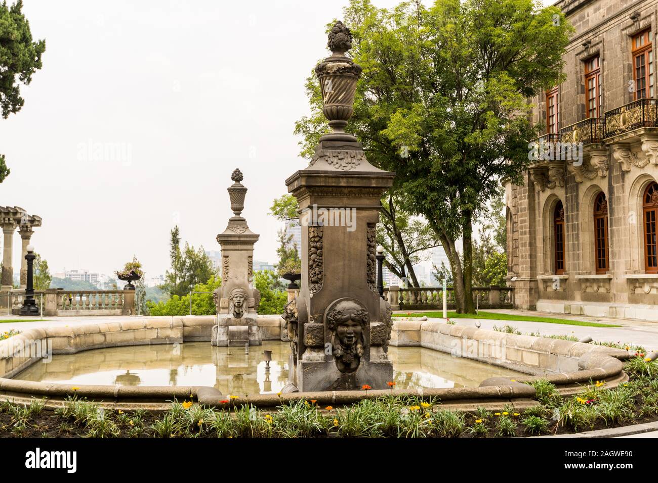 Fountain in the Chapultepec Castle. located on top of Chapultepec Hill ...