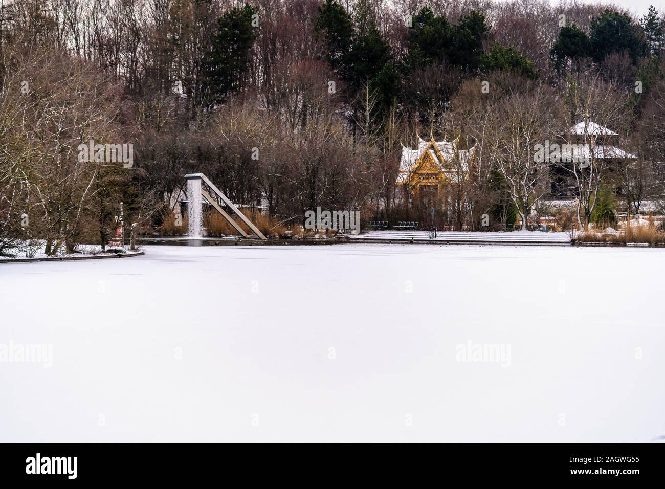 Winter in the park, snowy day in germany Stock Photo - Alamy