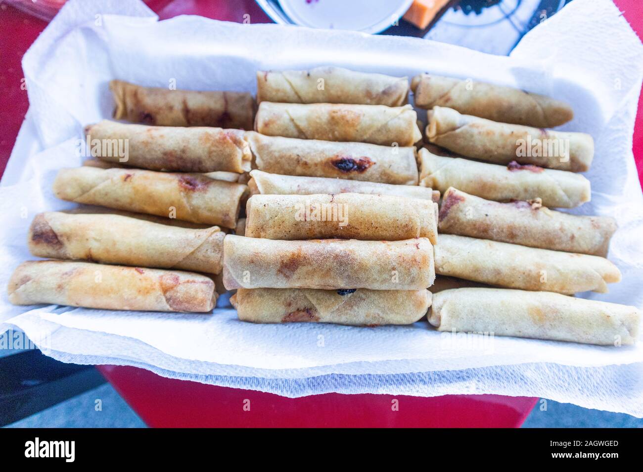 Deep fried spring rolls on a party buffet Stock Photo - Alamy