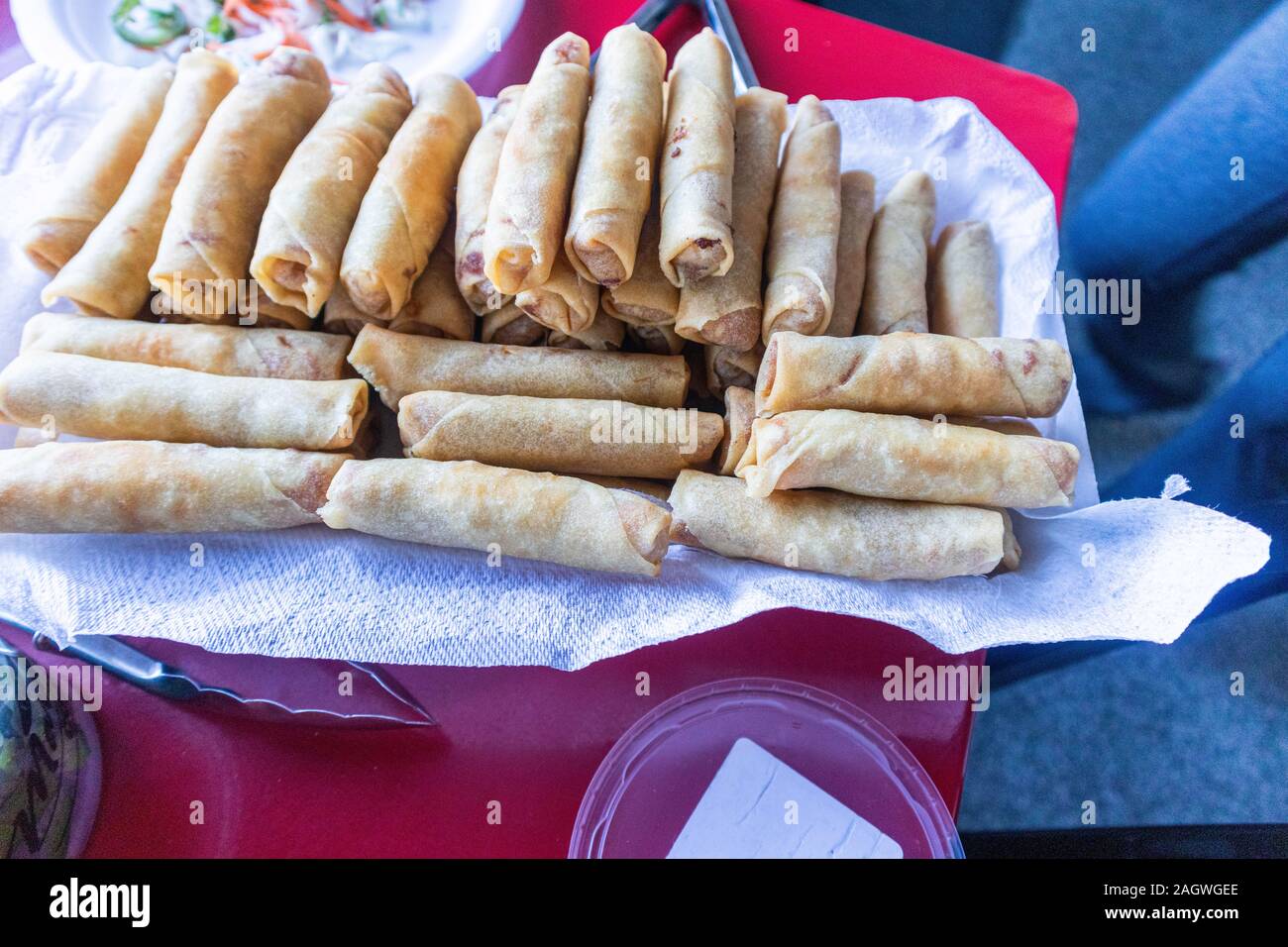 Deep fried spring rolls on a party buffet Stock Photo - Alamy