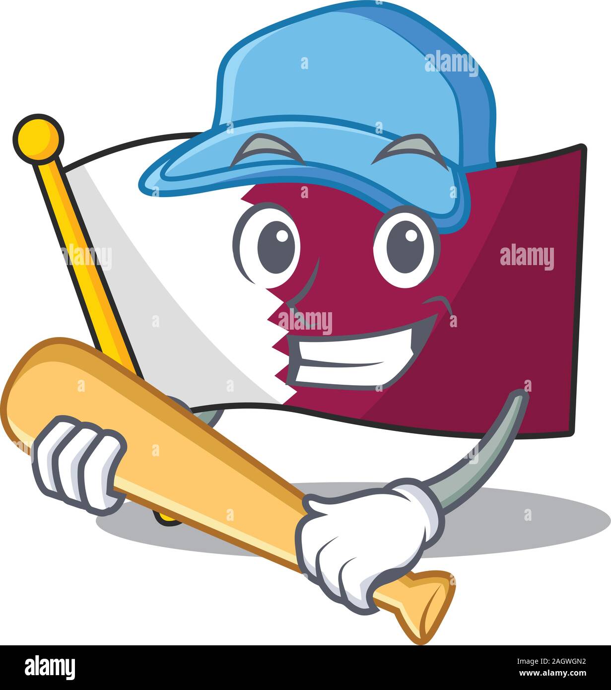 Cool flag qatar Scroll cartoon character design with baseball Stock ...