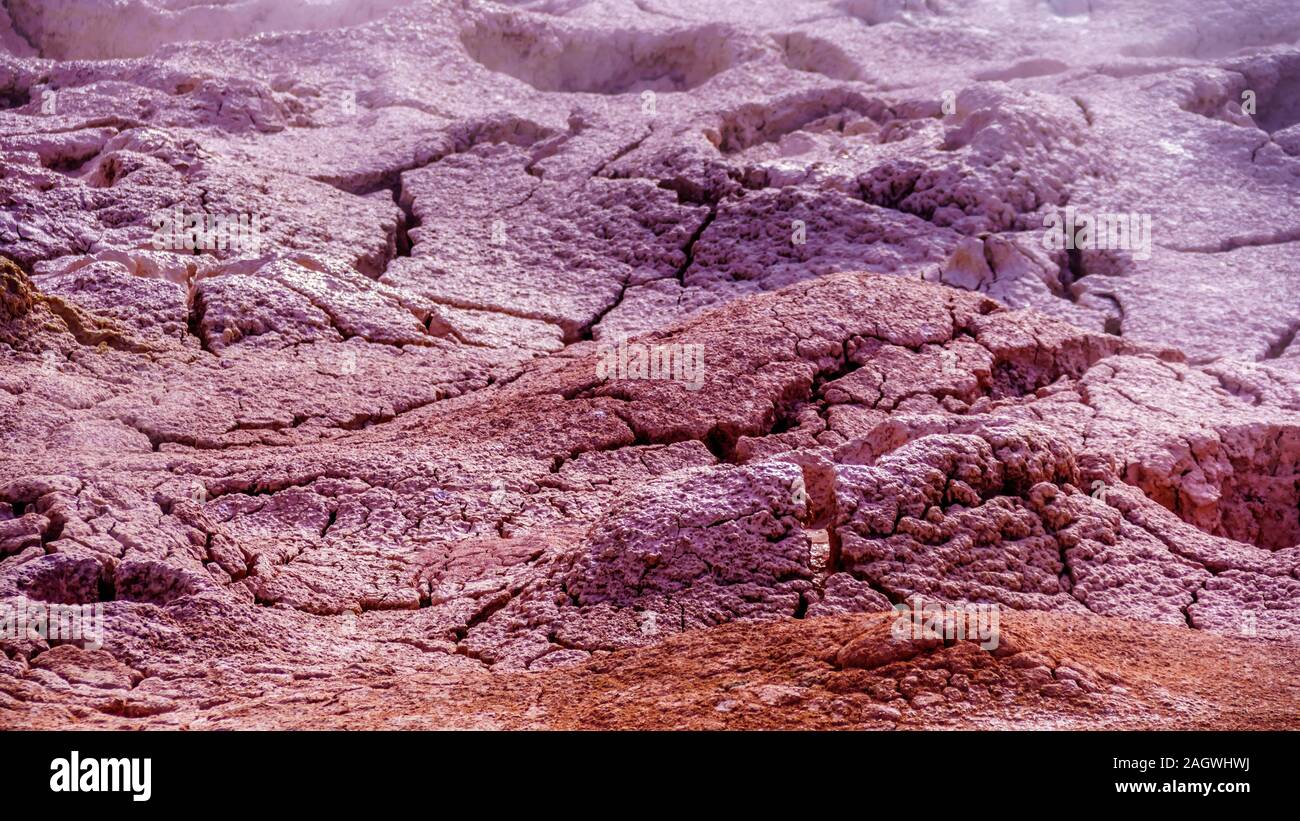 Dried Cracked Mud in Fountain Paint Pot Geyser in Yellowstone National ...