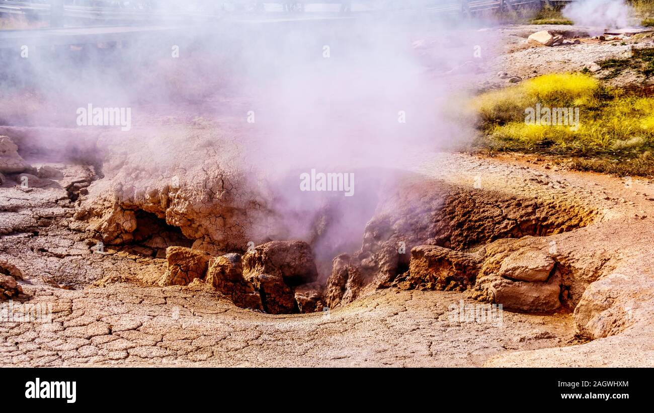 Fumes coming out of the Red Spouter Geyser in the Lower Geyser Basin at ...