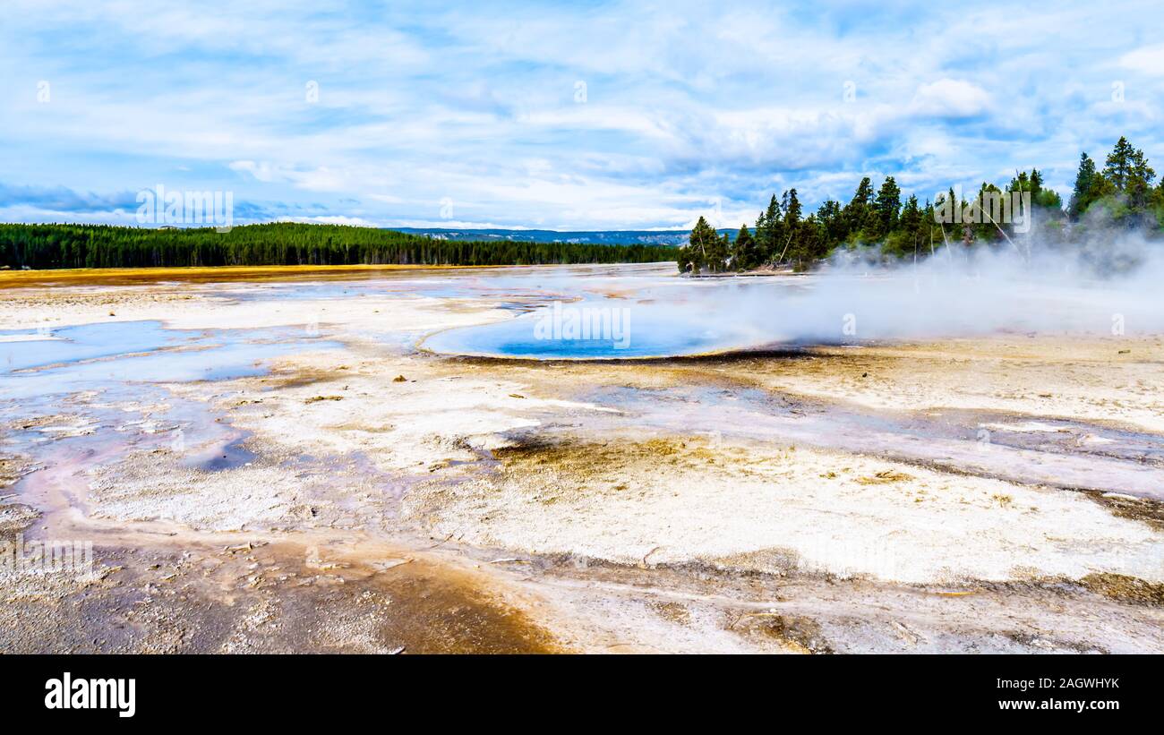 The blue-turquoise water of the Celestine Pool in the Lower Geyser ...